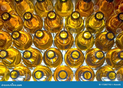 Yellow Glass Empty Beer Bottles Top View Stock Image Image Of View