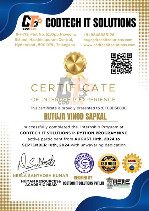 Rutuja Sapkal On Linkedin Successfully Completed Internship At Codtech