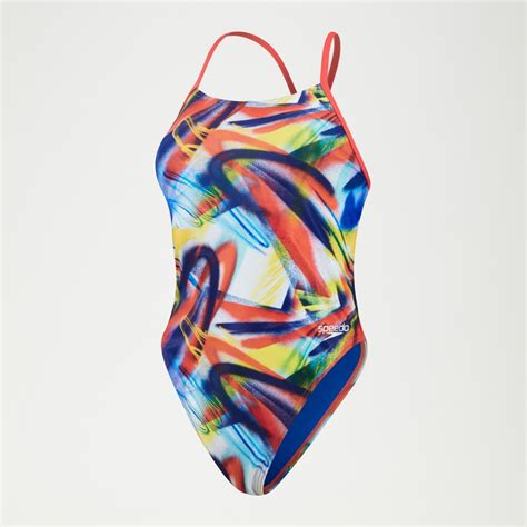 Womens Allover Digital Lattice Tie Back Swimsuit Redbluegreen