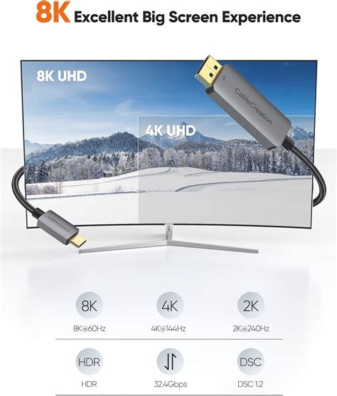 Cablecreation Usb Type C To Displayport Cable 8k 60hz 4k 144hz 2k 240hz Hdr 32 4gbps