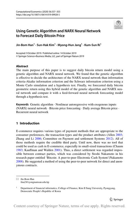 Using Genetic Algorithm And Narx Neural Network To Forecast Daily