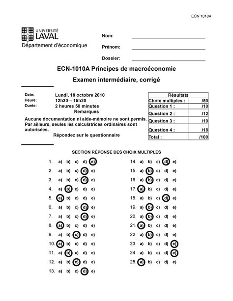 A 2010 intra corrige Examen intra Automne 2010 Nom Département d