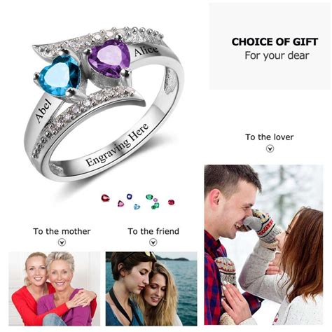 Promise Ring Custom Birthstone Ring Engrave Name 925 Sterling Silver