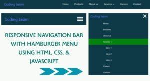 Responsive Navigation Bar With Hamburger Menu By Using HTML CSS JavaScript