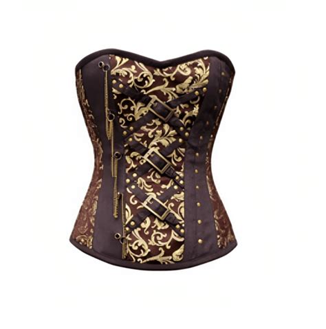 Steampunk Brown Brocade Buckle Belt Overbust Corset Women Corset