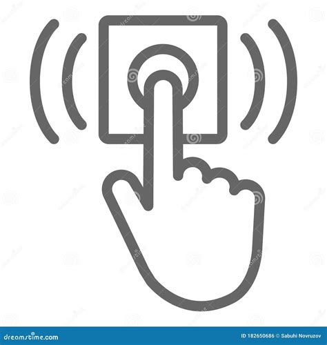 Bell Line Outline Art Icon Or Doorbell Flat Cartoon Alarm Symbol With