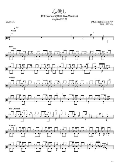 Majiko 心做しkokoronashi2017 Live Version Sheets By 阿仁jen