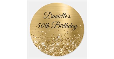 Glittery Gold Foil 50th Birthday Classic Round Sticker Zazzle