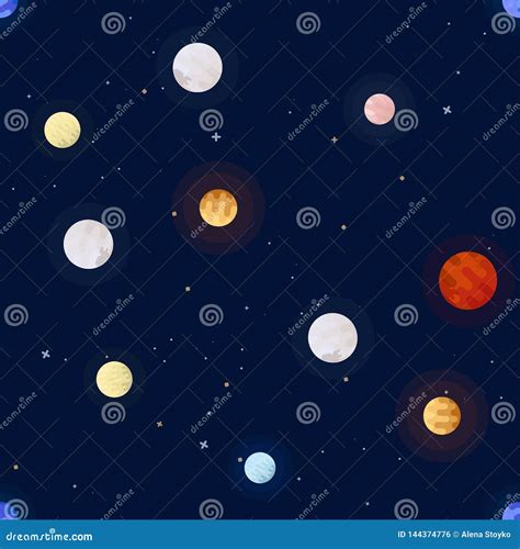 Space Print Seamless Vector Pattern Different Colored Planets Of The