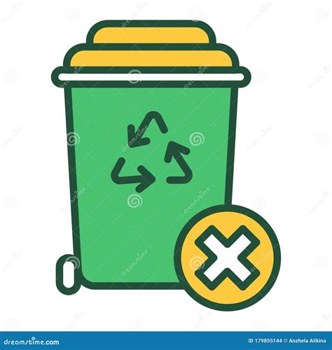 No Trash Bin Color Line Icon Container Recycle Isolated Vector