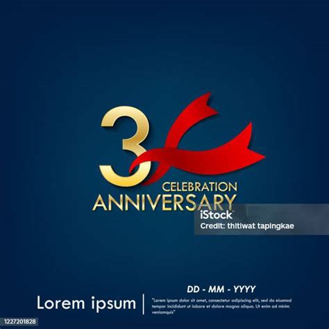 3 주년 기념 엠블럼 다크 블루 배경에 빨간 리본 축하 인사말 및 초대 카드에 대한 벡터 일러스트 템플릿 디자인과 기념일 우아함