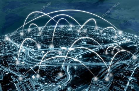 Network Connection Line Between Buildings Stock Photo Tzido
