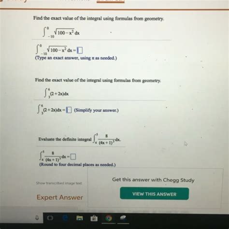 Solved Find The Exact Value Of The Integral Using Formulas Chegg