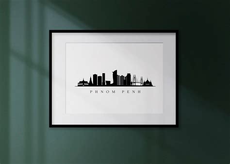 Phnom Penh Skyline Print Phnom Penh Cambodia Black Silhouette