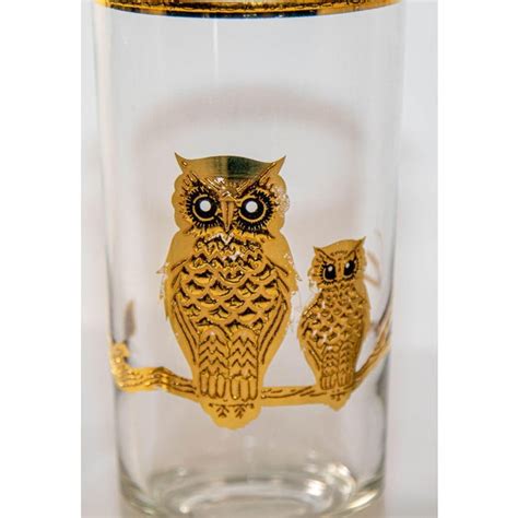 1950s Vintage Culver Ltd Highball Drinking Glasses With 22k Gold Owls