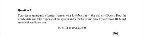 Solved Consider A Spring Mass Damper System With