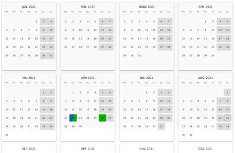 Overview Material Calendar