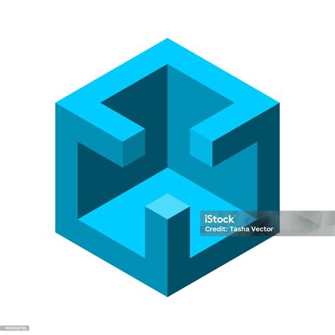 Blue Abstract 3d Cube Object Architectural Feature With Beams Isometric Projection Stock
