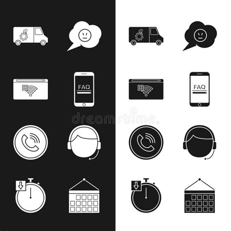 Set Mobile With Faq Information No Internet Connection Car Service Speech Bubble Angry Smile