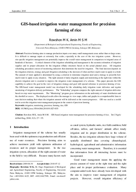 Pdf Gis Based Irrigation Water Management For Precision Farming Of Rice