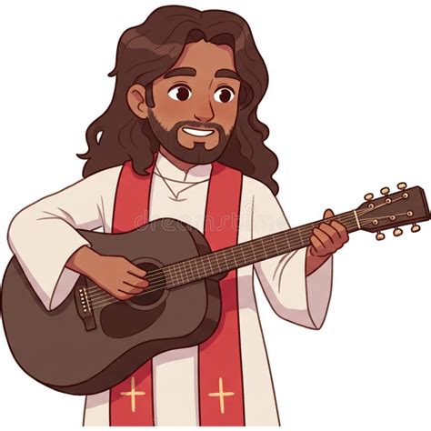 Jesus Christ Playing Guitar Cute Cartoon Illustration Stock