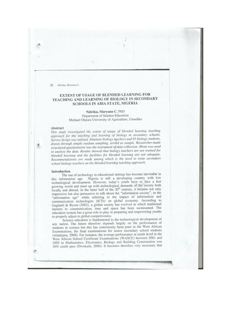 Pdf Extent Of Usage Of Blended Learning For Teaching And Learning Of Biology In Secondary Schools