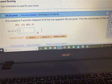 Solved One Endpoint P And The Midpoint M Of The Line Pq Are