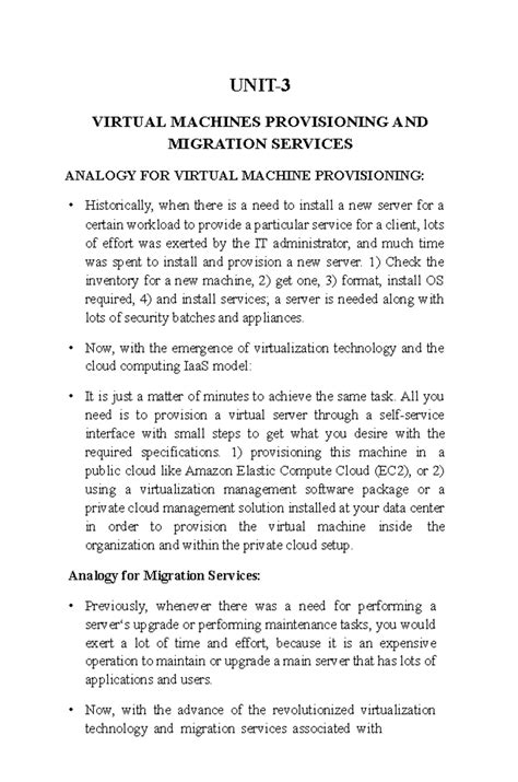 Cloud Computing Virtual Machines Provisioning And Migration Services Unit Virtual Machines