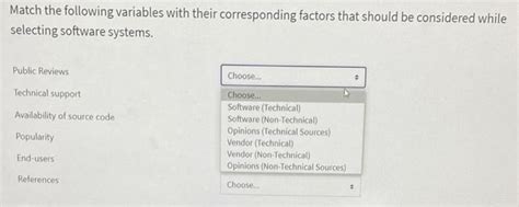 Solved Match The Following Variables With Their Chegg Com