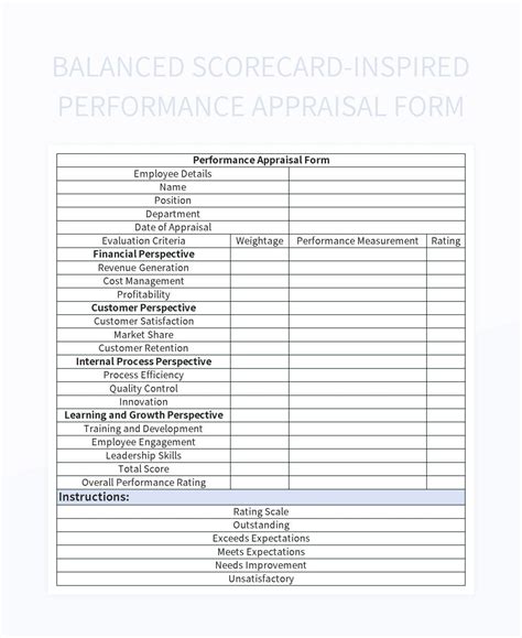 performance appraisal form for balanced scorecard evaluation excel