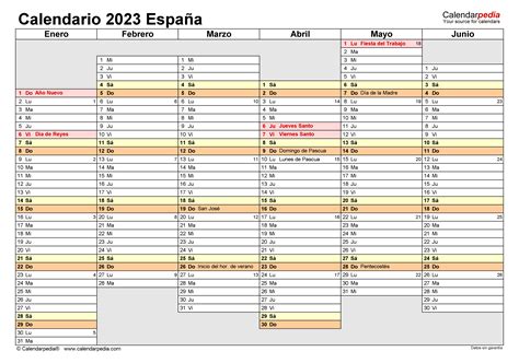 Calendario 2023 En Word Excel Y Pdf Calendarpedia