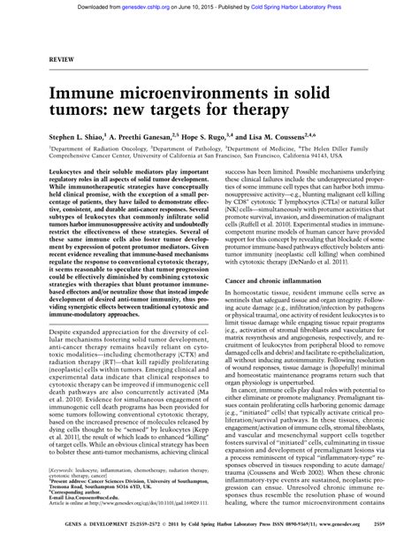 Pdf Immune Microenvironments In Solid Tumors New Targets For Therapy