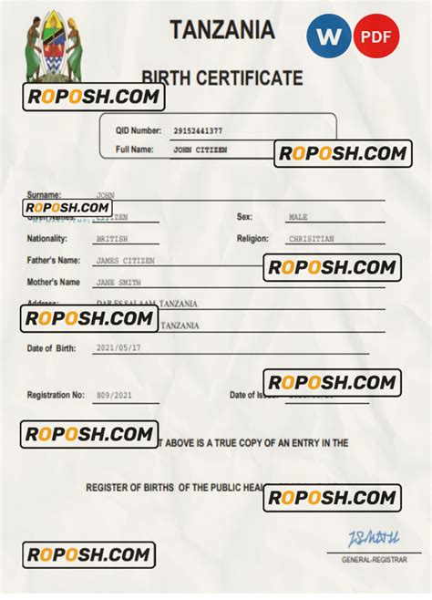 Nigeria Birth Certificate Template In Word And Pdf Format Roposh