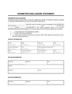 Free Odometer Disclosure Statement Form Pdf And Word