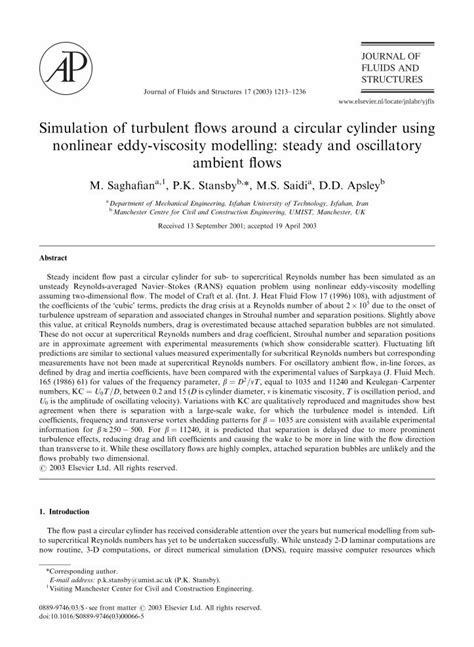 Pdf Simulation Of Turbulent Flows Around A Circular Cylinder Using