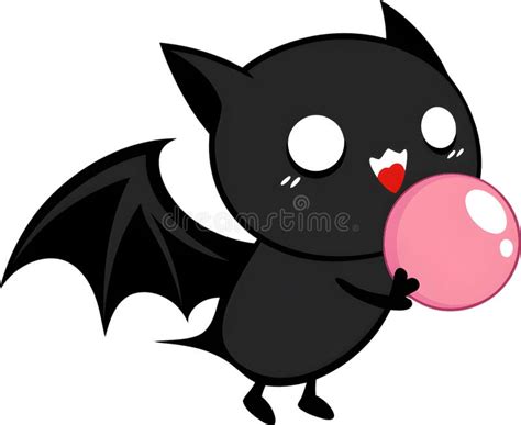 Adorable Cartoon Bat Blows Vibrant Pink Bubble Gum Stock Illustration Illustration Of Blowing