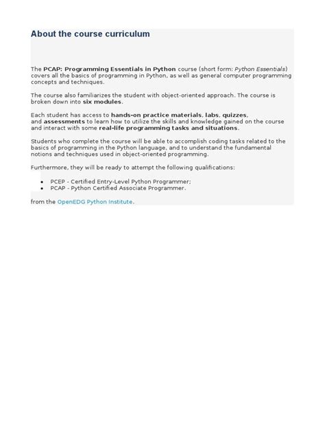 About The Course Curriculum Pdf Python Programming Language Computer Programming