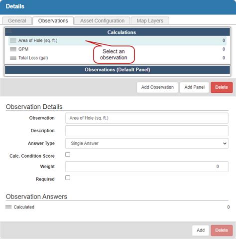 configure numeric and calculated observation answers