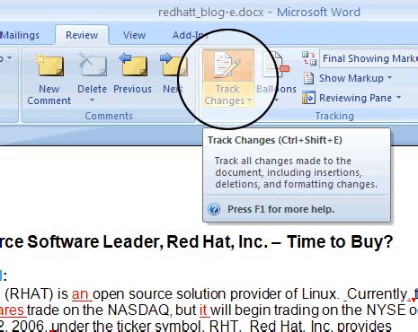 Using Microsoft Track Changes Word