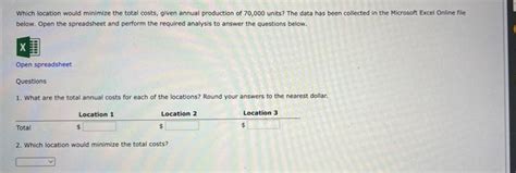 Solved Video Excel Online Activity Location Analysis The Chegg Com