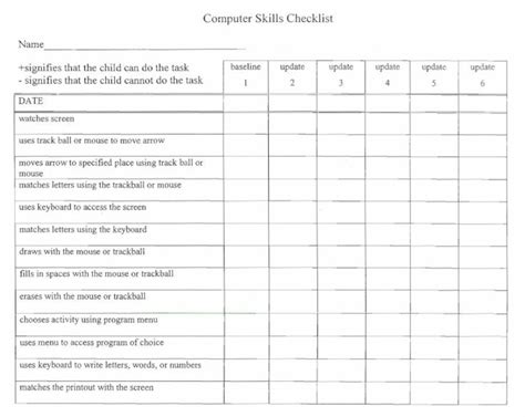 Computer Skills Checklist Computer Skills Checklist Teaching Tools