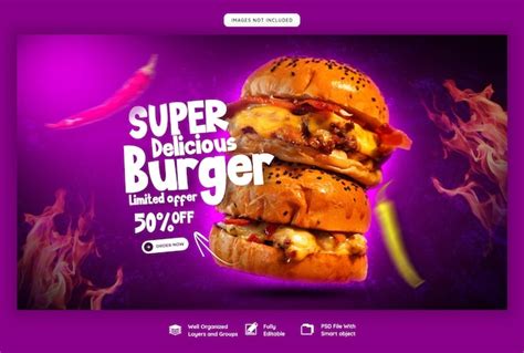 Free Psd Delicious Burger And Food Menu Web Banner Template