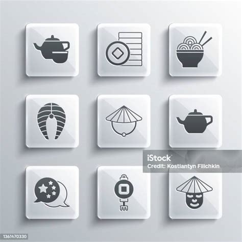 중국 종이 등불 남자 다도 원추형 밀짚 모자 중국 국기 생선 스테이크 아시아 국수 그릇 아이콘을 설정합니다 벡터 0명에 대한 스톡 벡터 아트 및 기타 이미지 Istock