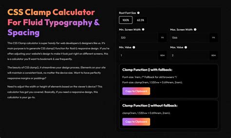 Css Clamp Calculator Generate Fluid Typography And Spacing Css Css Clamp Calculator Generate Fluid Typography And Spacing Css