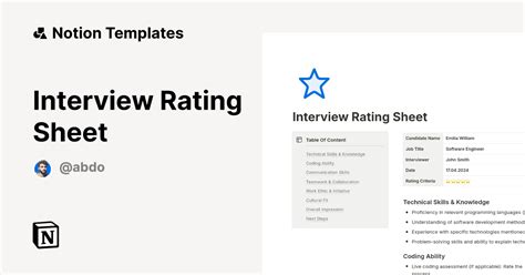 Interview Rating Sheet Template By Abdo Karmalla Notion Marketplace