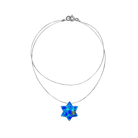 תליון מגן דוד קטן מאופל כחול ושרשרת חוט ניילון שקוף