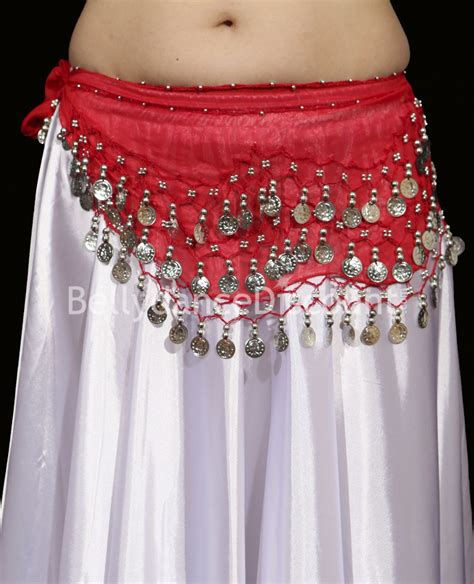 Red Belly Dance Belt With Silver Coins
