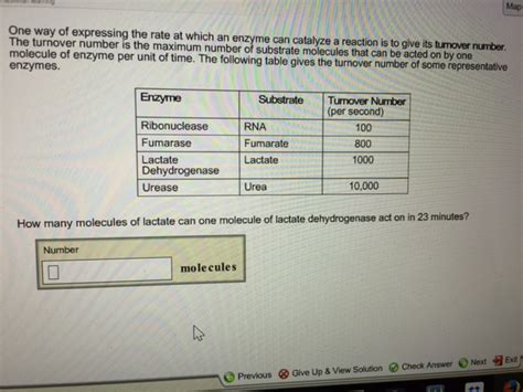 Solved One Way Of Expressing The Rate At Which An Enzyme Can Chegg