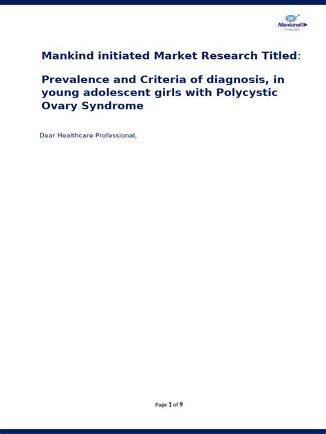 Pcos In Young Female Market Research Questionnaire Final Survey Pdf