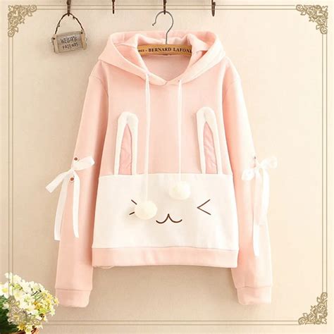 Buy Spring Autumn Kawaii Hoodies Womens Sweatshirts Pink White Cute Rabbit